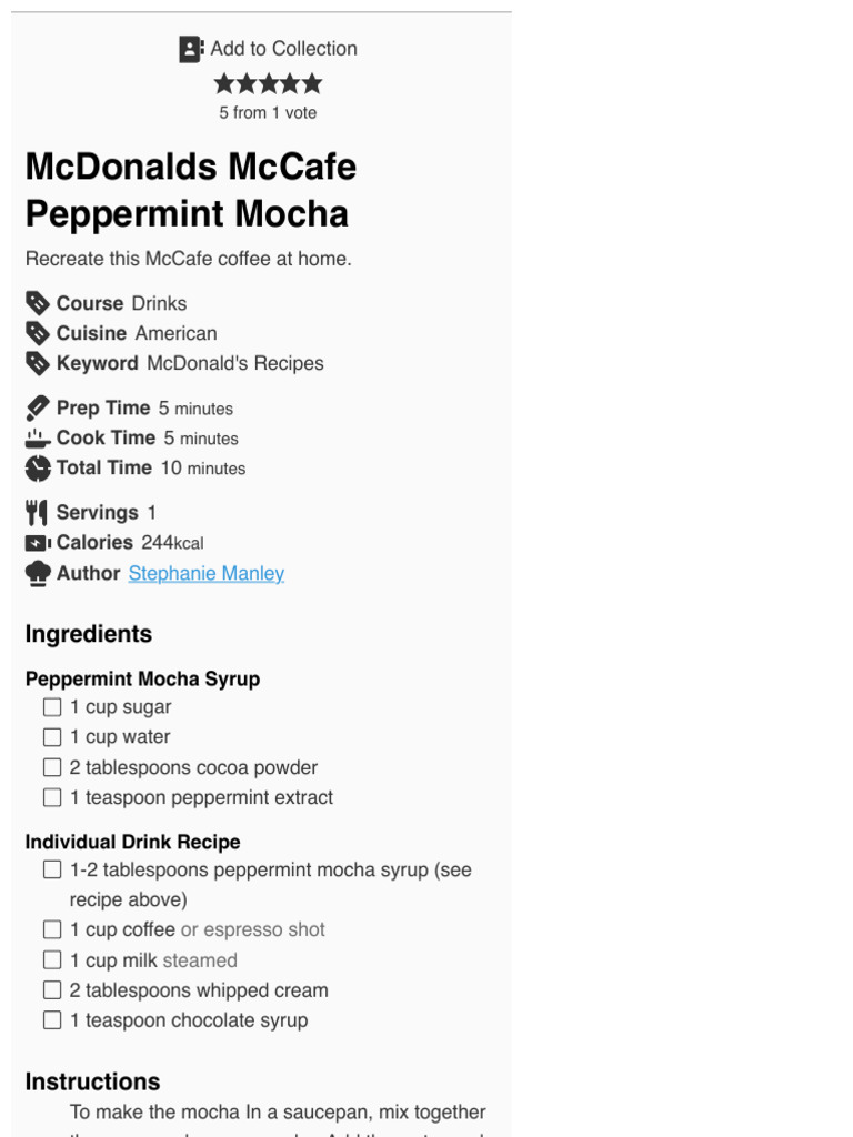 Homemade McCafe Peppermint Mocha Recipe | PDF
