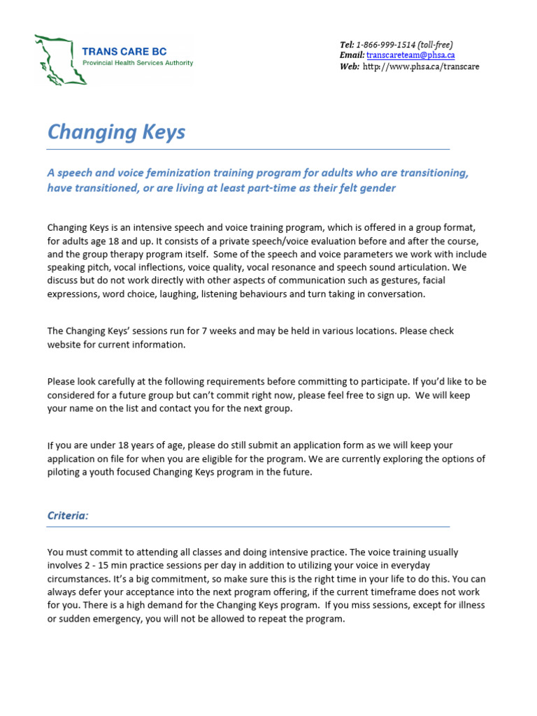Changing Keys Application Form | PDF | Human Voice | Speech