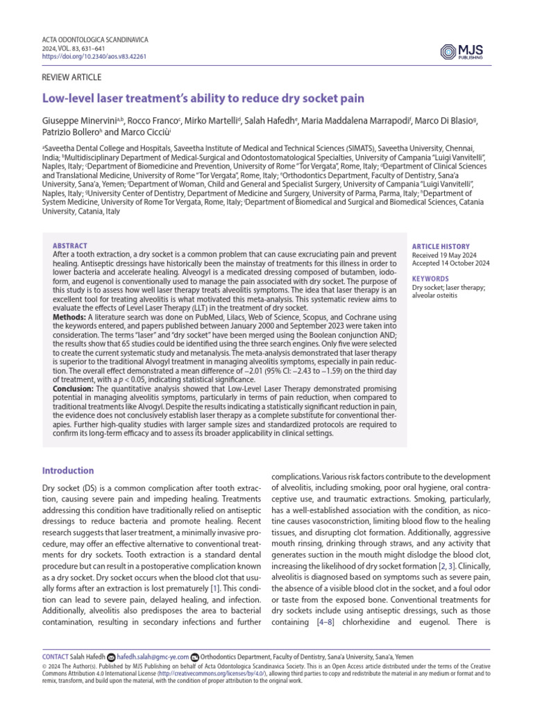 Low-level laser treatment’s ability to reduce dry socket pain | PDF ...