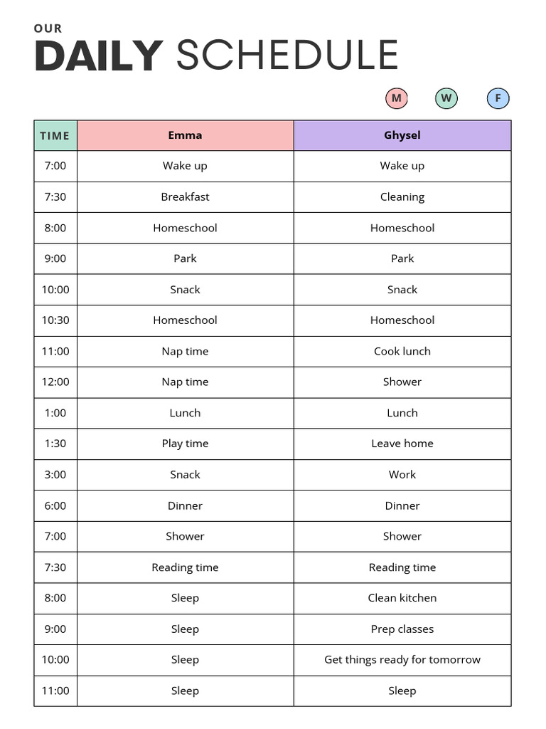 Daily Schedule | PDF | Lunch | Meal