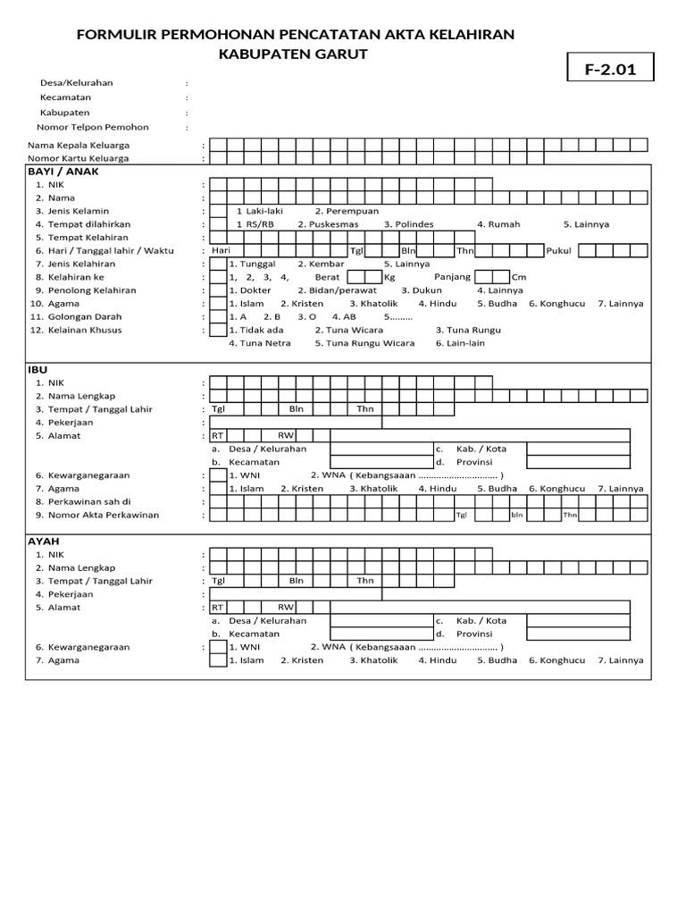 Formulir Akte Kelahiran | PDF