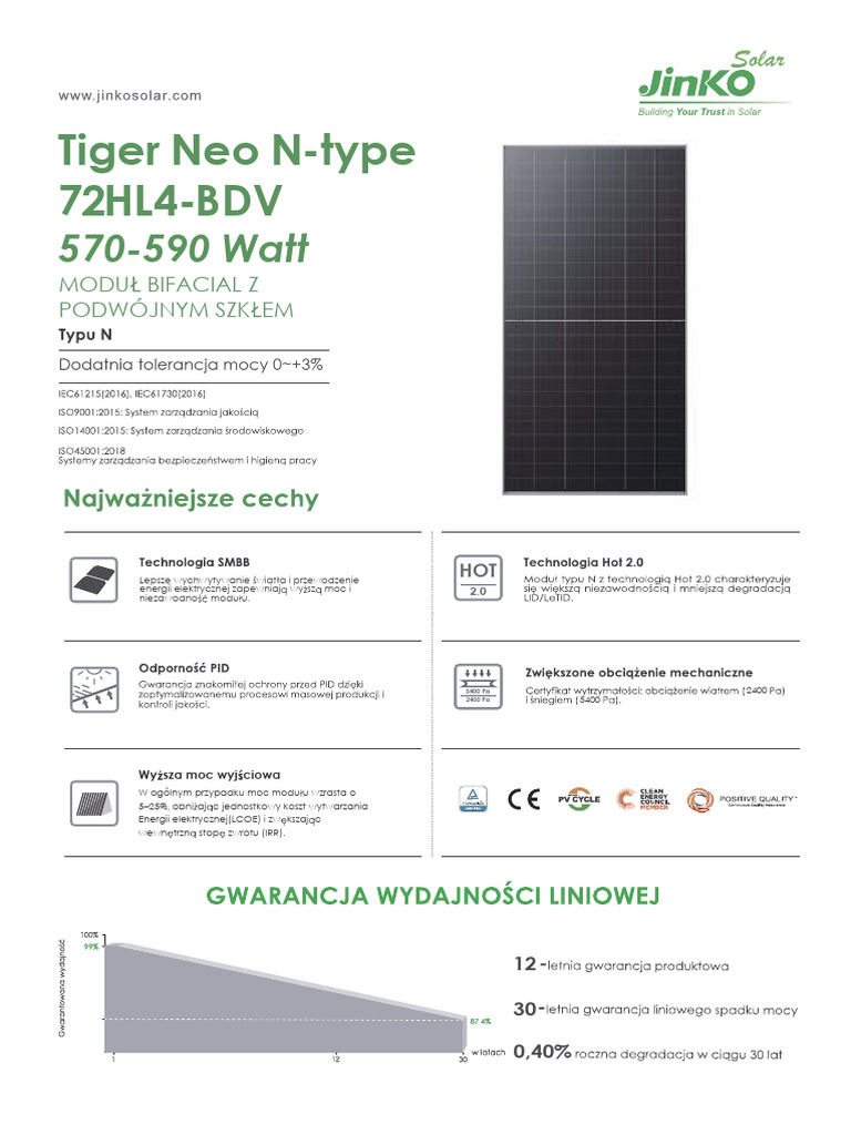 Jinko JKM585N 72HL4 BDV Karta Katalogowa | PDF