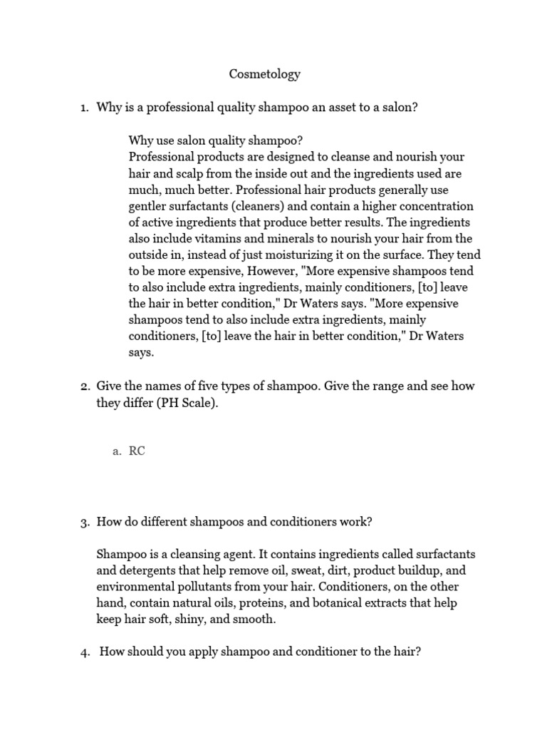 Cosmetology Project: Shampoo Insights | PDF
