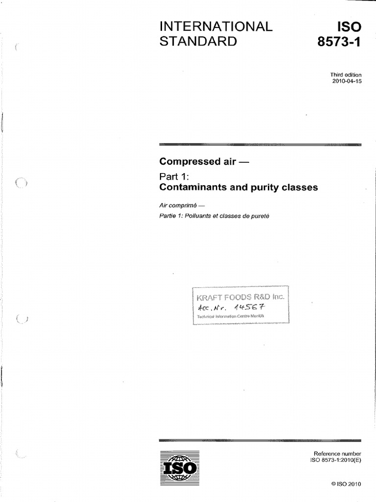 Aire Comprimido. Contaminantes y Clases de Pureza ISO 8573-1 | PDF