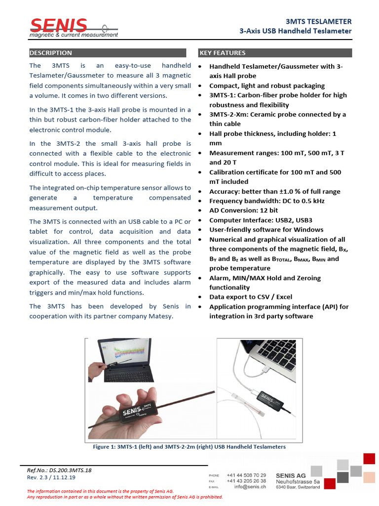 3MTS Handheld Teslameter Overview | PDF | Magnetometer | Equipment