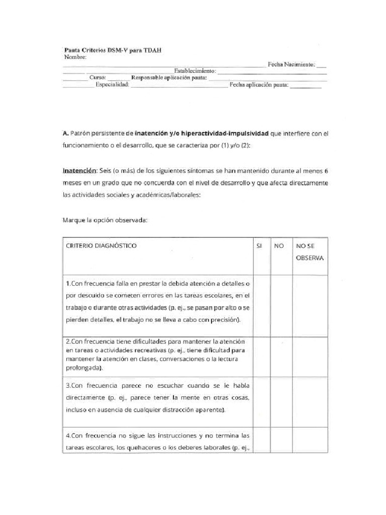 Criterios DSM V Tdah | PDF
