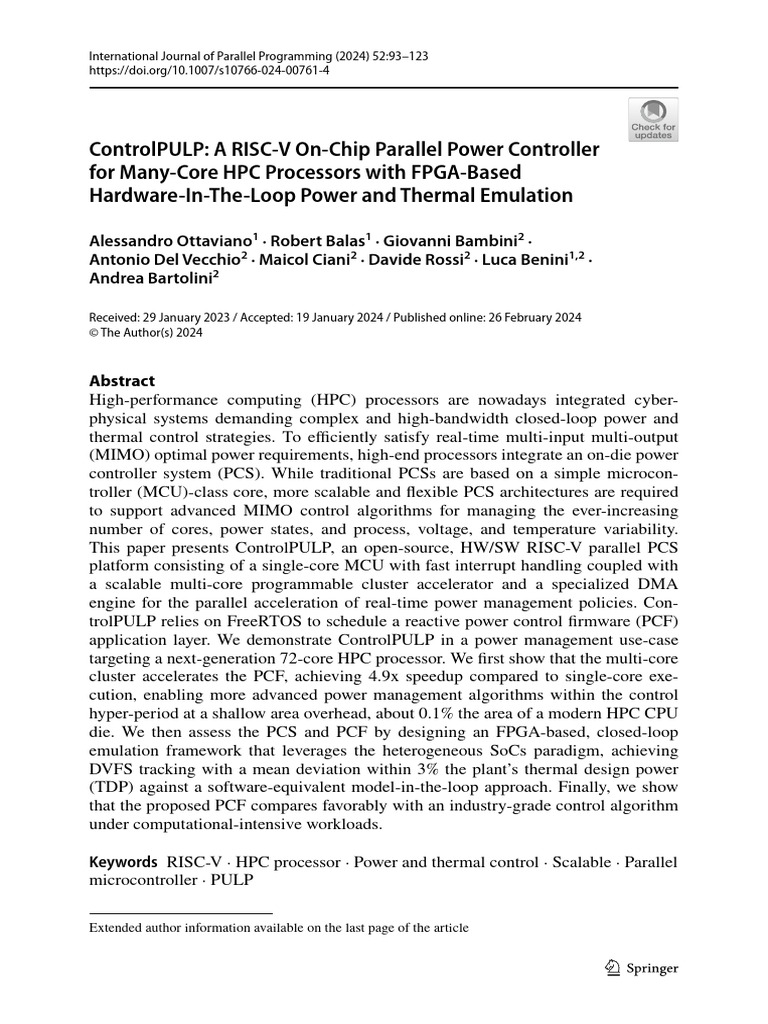 ControlPULP A RISC V OnChip Parallel Power Controller for ManyCore HPC Processors with FPGABased ...