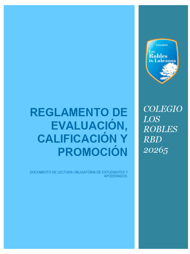 Reglamento de Evaluación, Calificación y Promoción 2025 | PDF | Evaluación | Plan de estudios