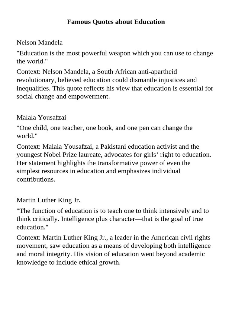 Inspiring Quotes on Education | PDF