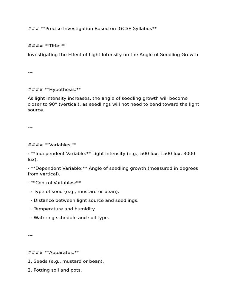 Precise Investigation Based On IGCSE Syllabus | PDF | Seedling | Seed