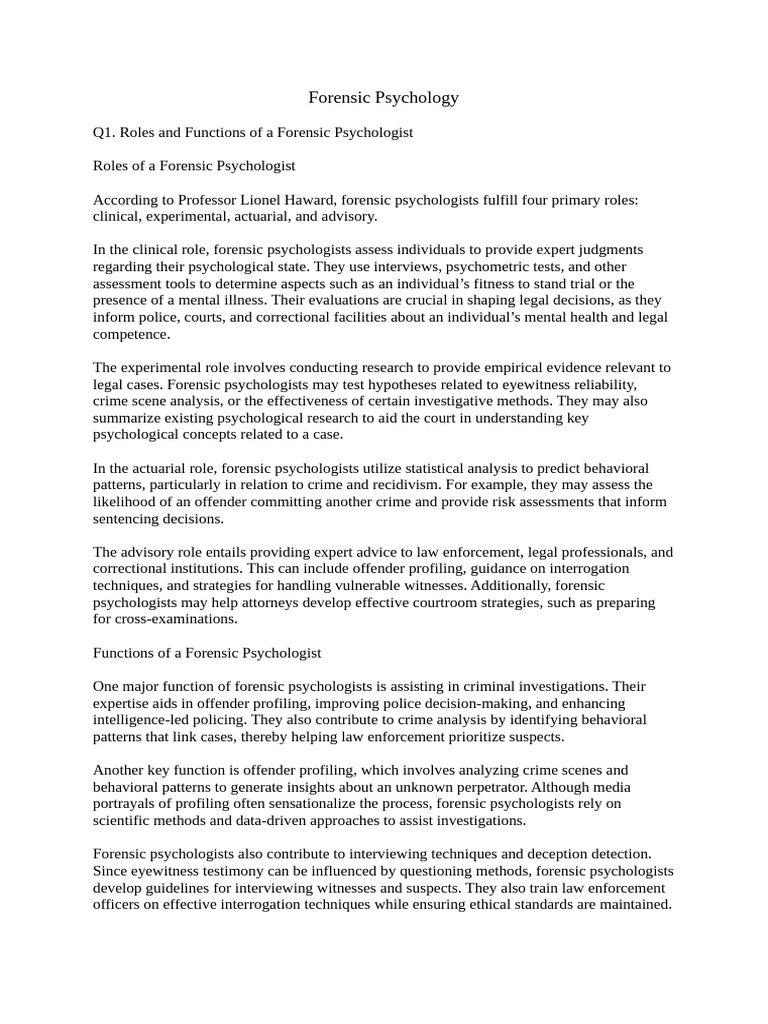 Forensic Psychology Assn. Ans. | PDF | Juvenile Delinquency | Crimes