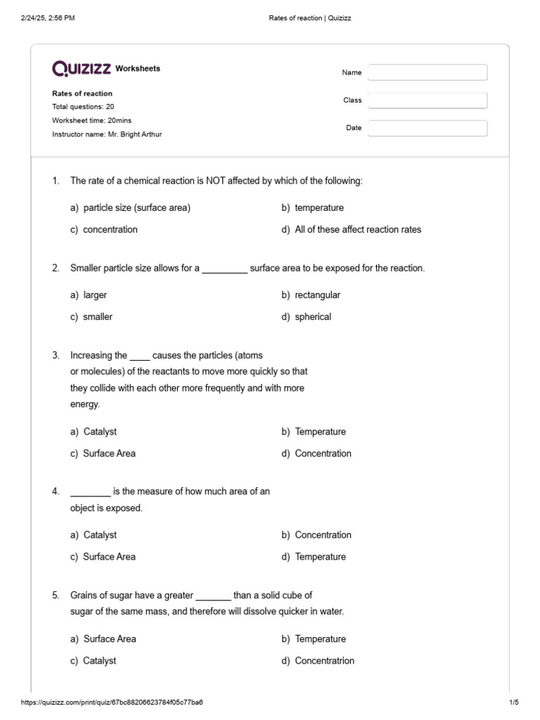 Rates of Reaction Y8 | PDF | Reaction Rate | Chemical Reactions