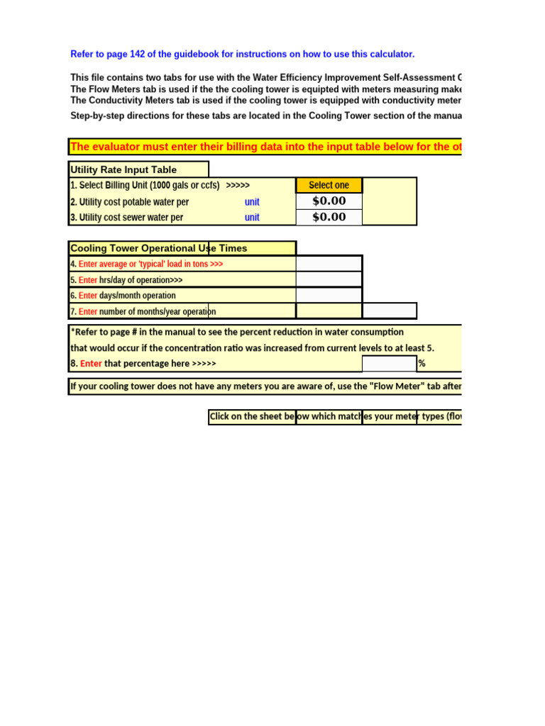 Cooling Tower Water Efficiency Calculator | PDF | Water | Spreadsheet