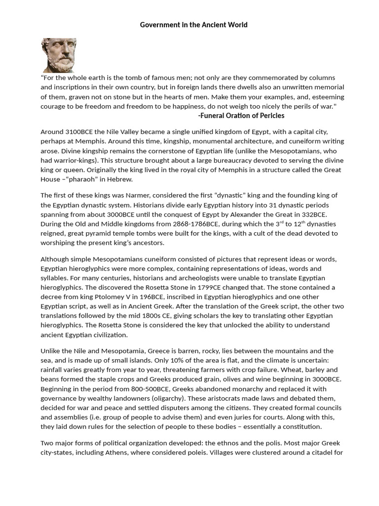Ancient World Governance Systems | PDF | Ancient Egypt | Sparta