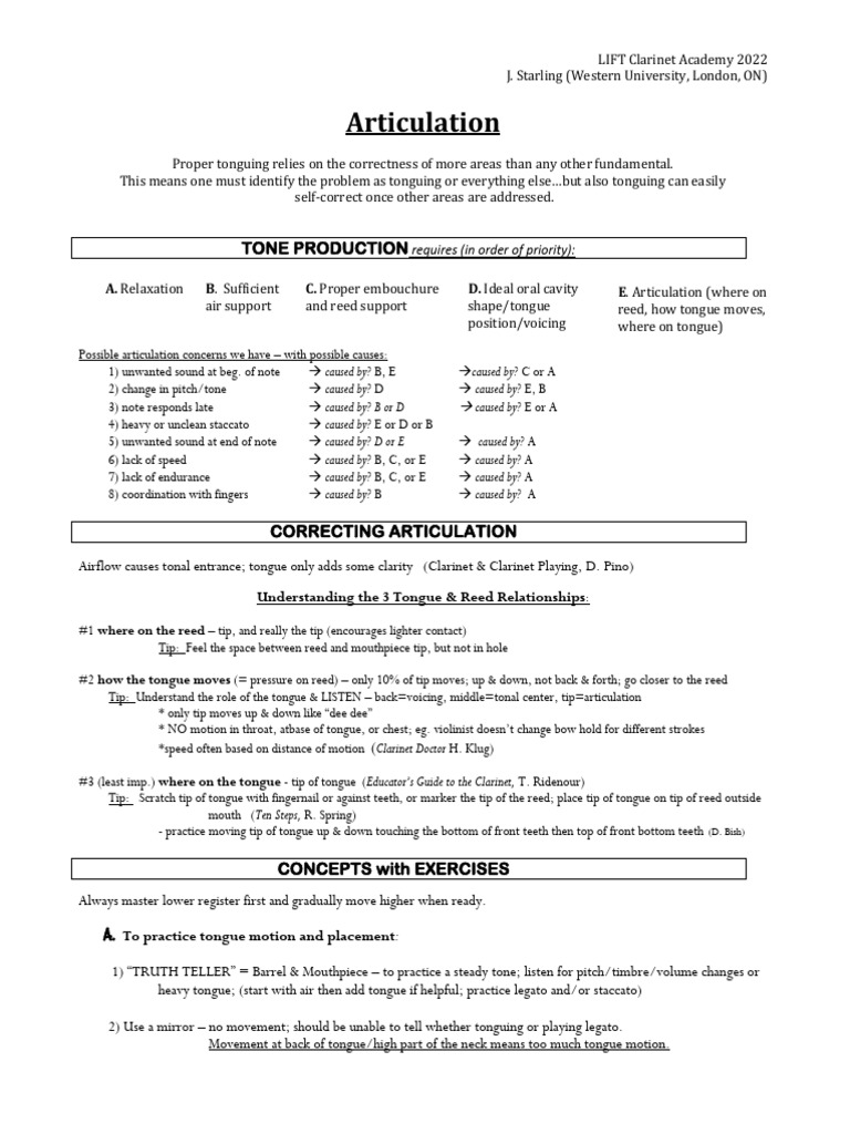 Clarinet Articulation Workshop Guide | PDF | Clarinet