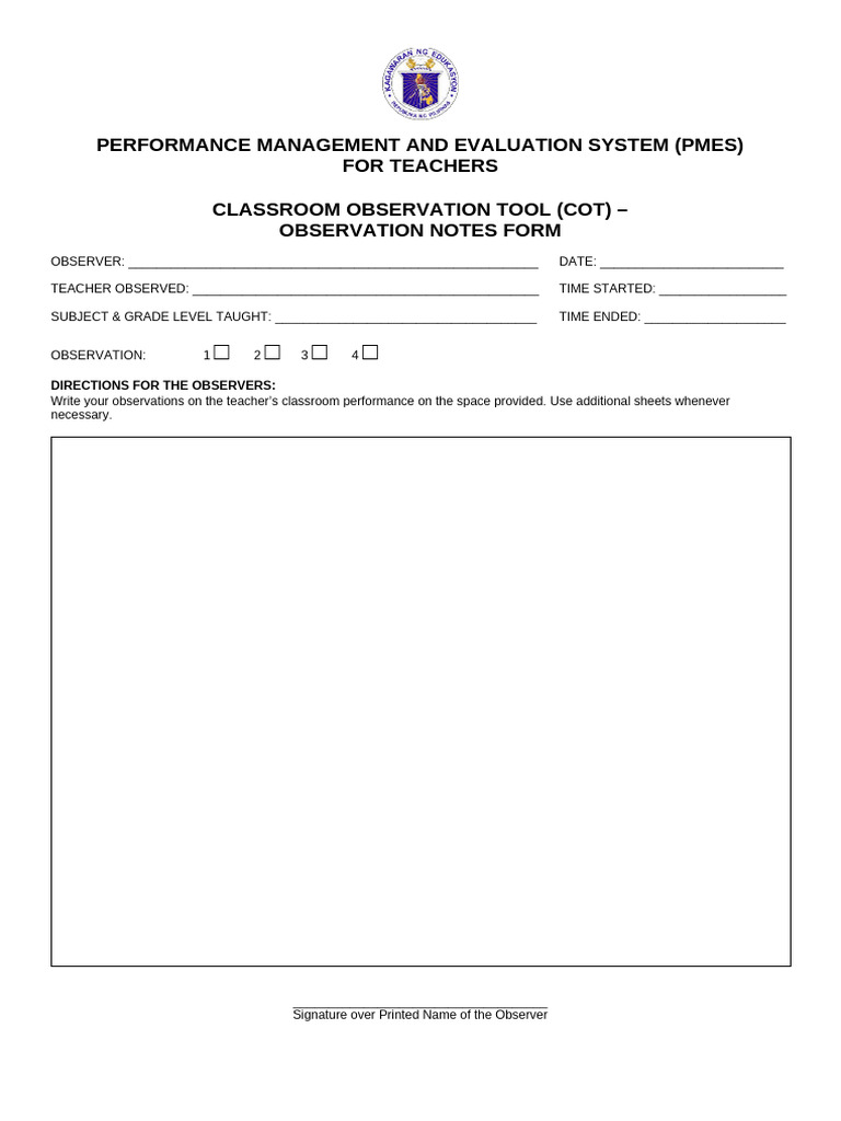 Teacher Classroom Observation Tool | PDF