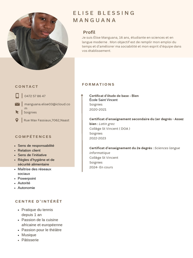 Compétences et profil d'Élise Manguana | PDF