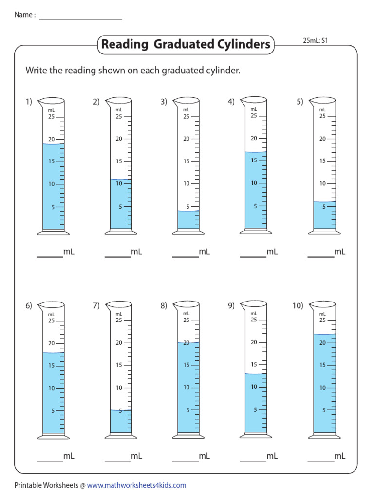 Graduated Cylinder Reading Worksheets | PDF | Volume