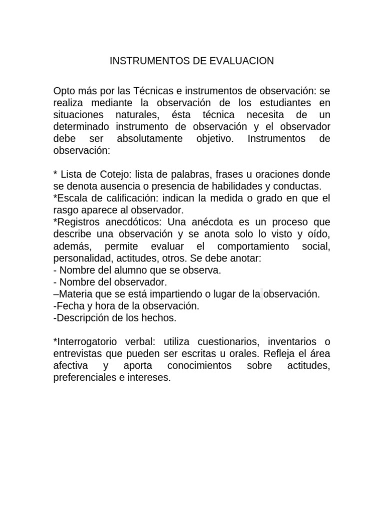 INSTRUMENTOS DE EVALUACION | PDF