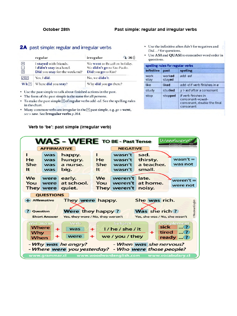 October 28 - Past Simple - Regular and Irregular Verbs | PDF