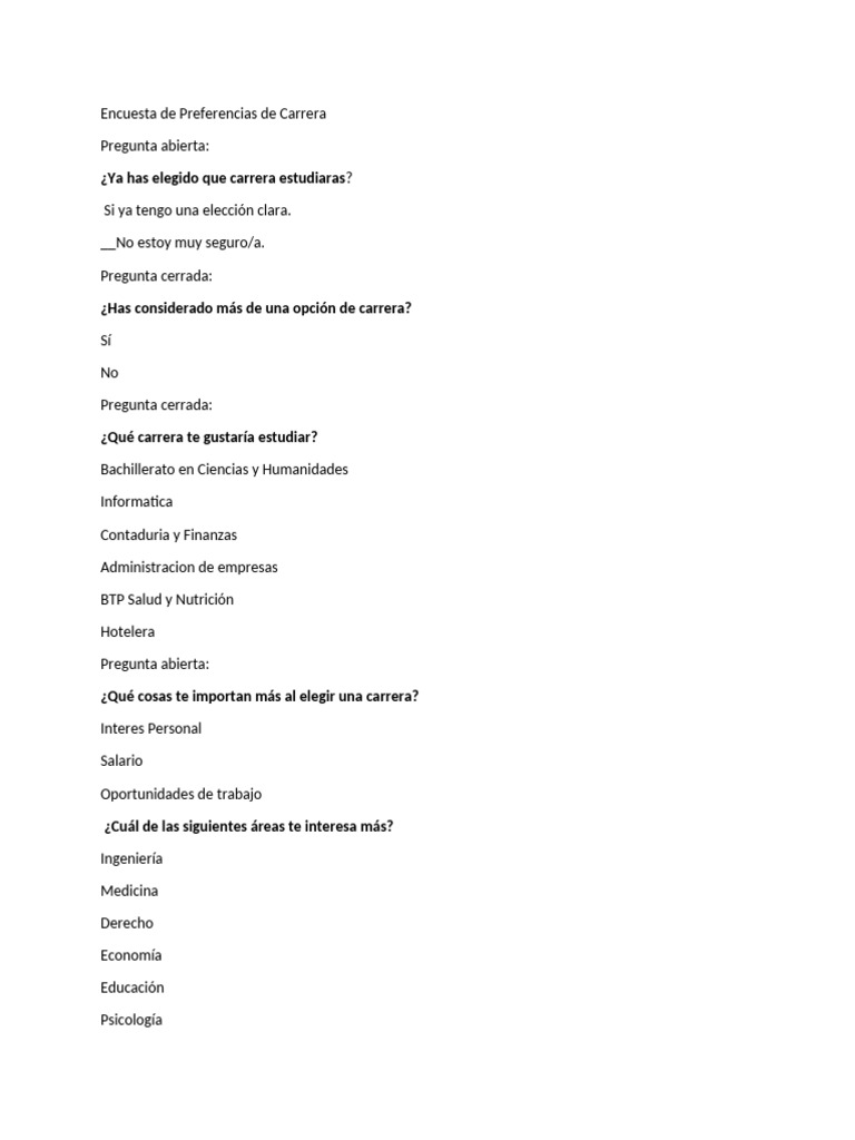 Encuesta de Preferencias de Carrera | PDF