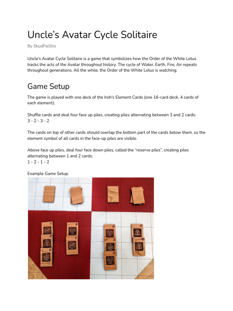 Uncle's Element Tiles - Avatar Cycle Solitaire | PDF | Ephemera | Board ...