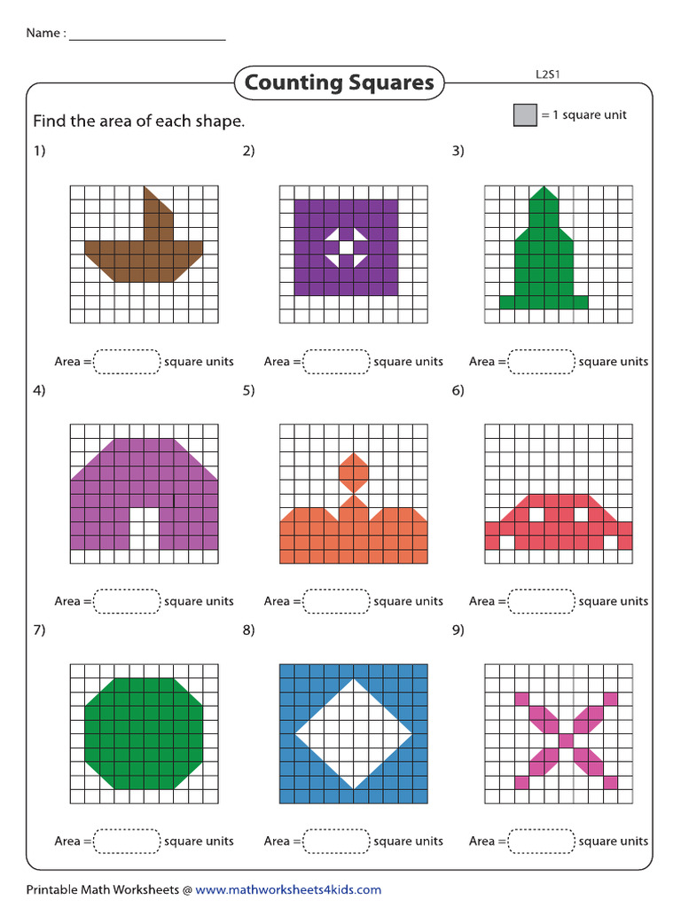 Area Counting-Squares Customary Shaded-Level2-All | PDF