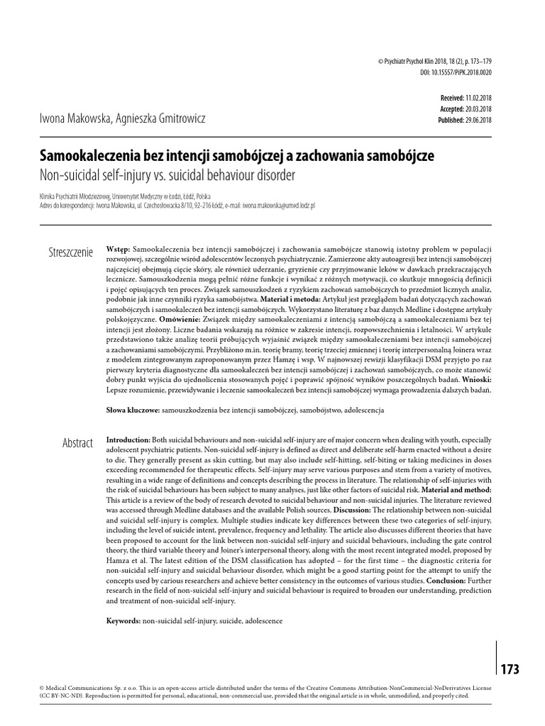 Samookaleczenia Bez Intencji Samobó | PDF