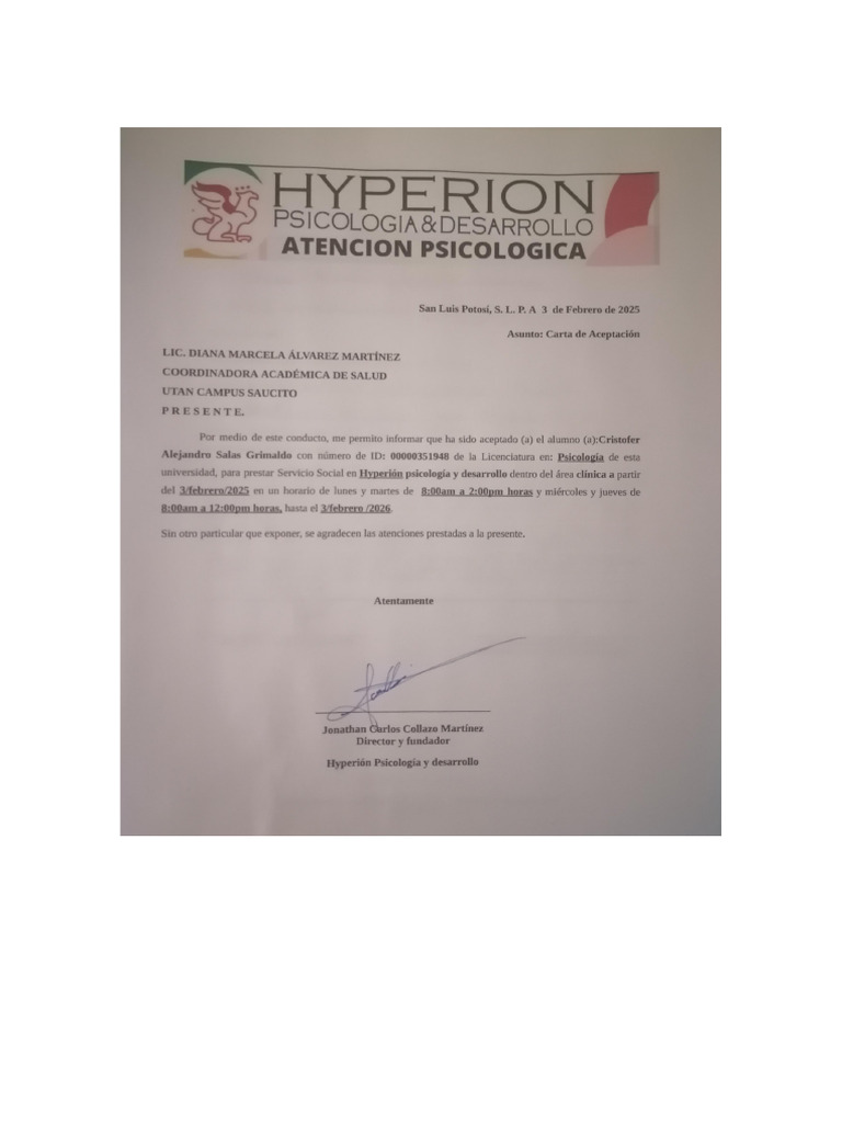 Carta Aceptación SS (1) | PDF