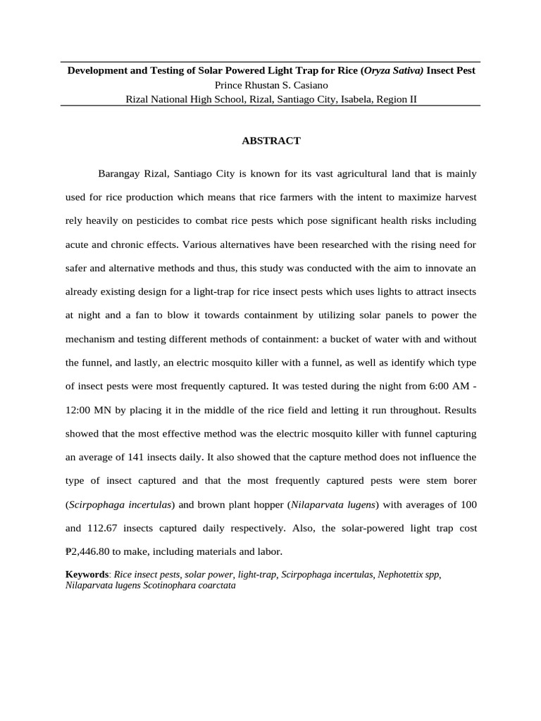 Solar Powered Light Trap For Rice Insect Pest | PDF | Rice | Agriculture