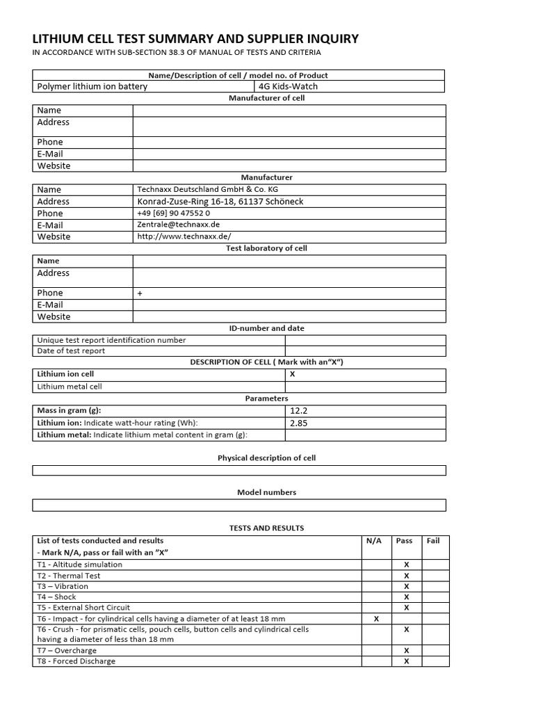 Lithium Cell Test Summary Report | PDF | Lithium Ion Battery | Physical ...