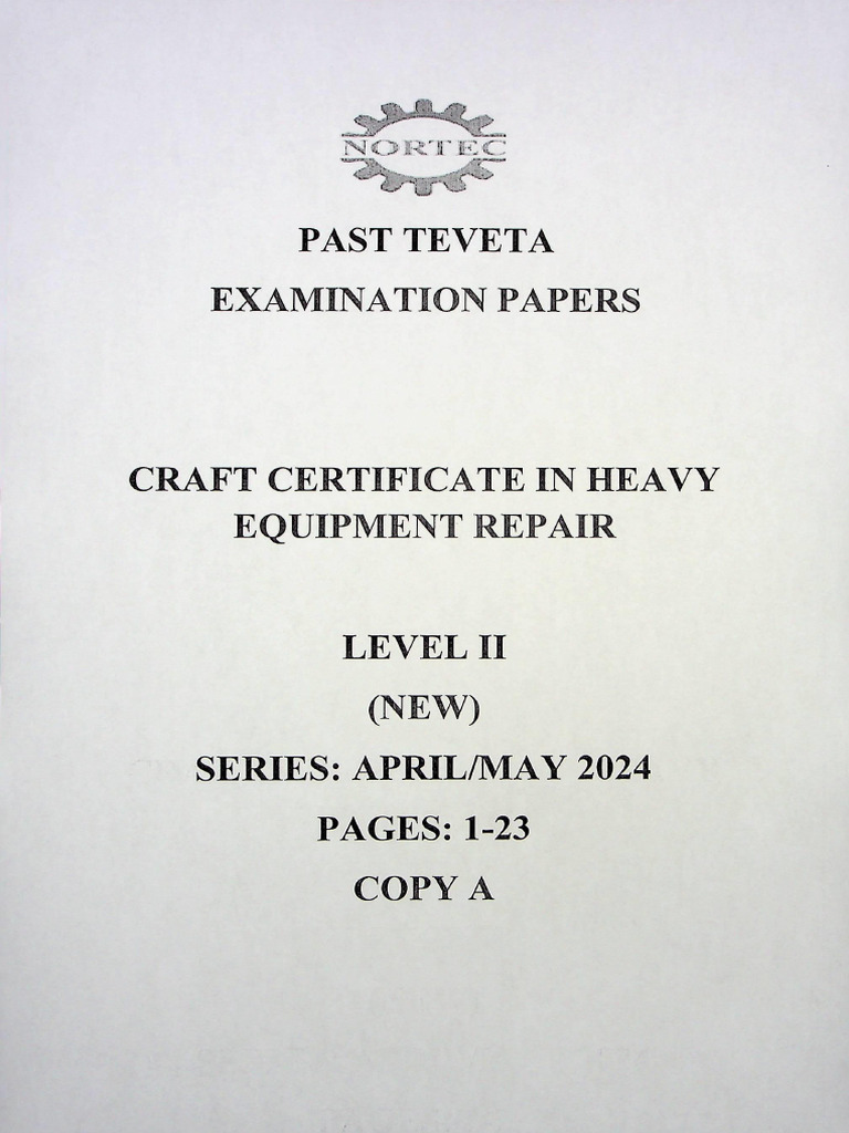Craft Certificate in Heavy Equipment Repair Level Ii New April May ...