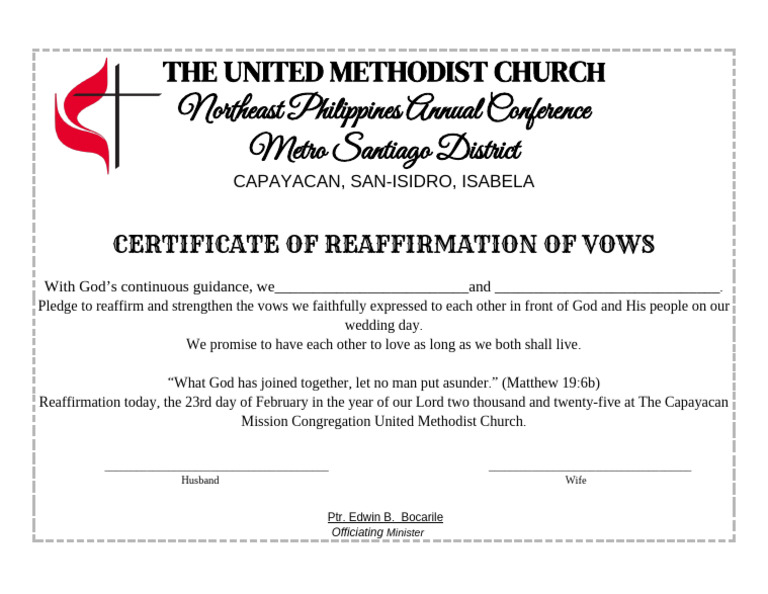 Certificate of Marriage Vow Reaffirmation | PDF