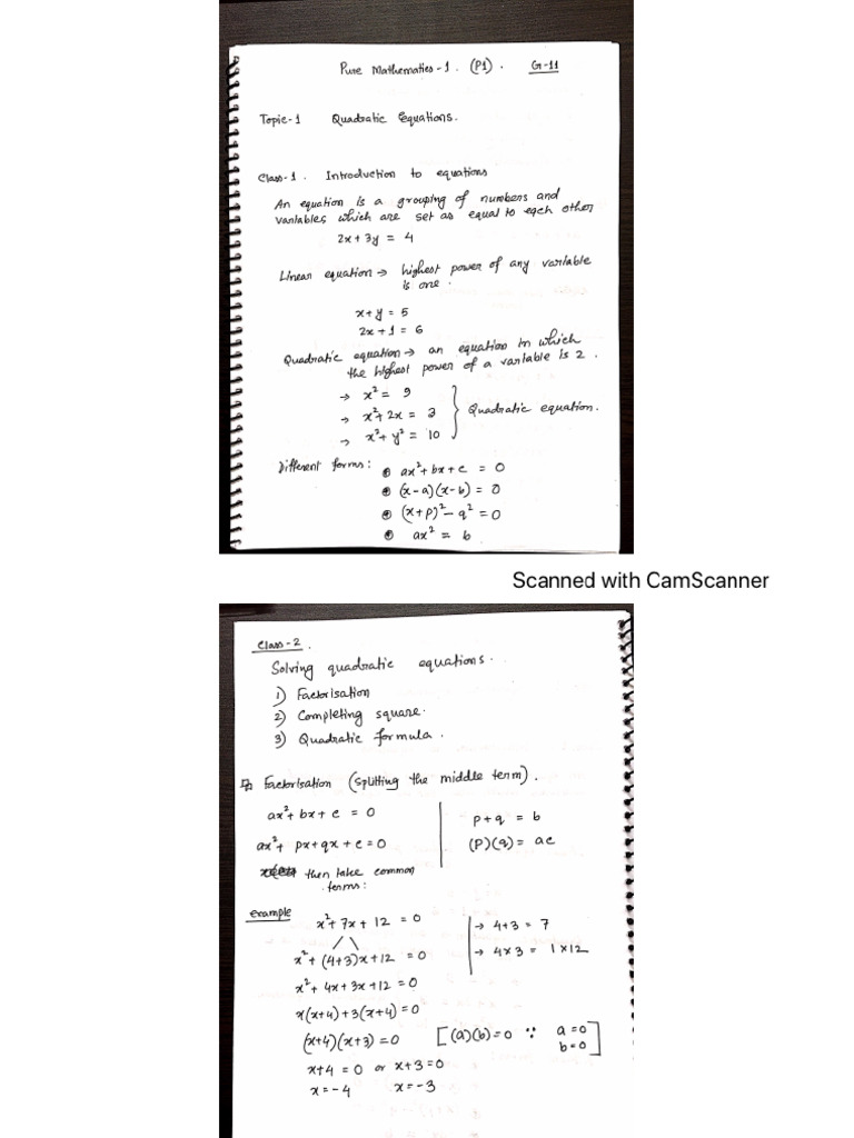 P1-Quadratic Equations - Notes | PDF