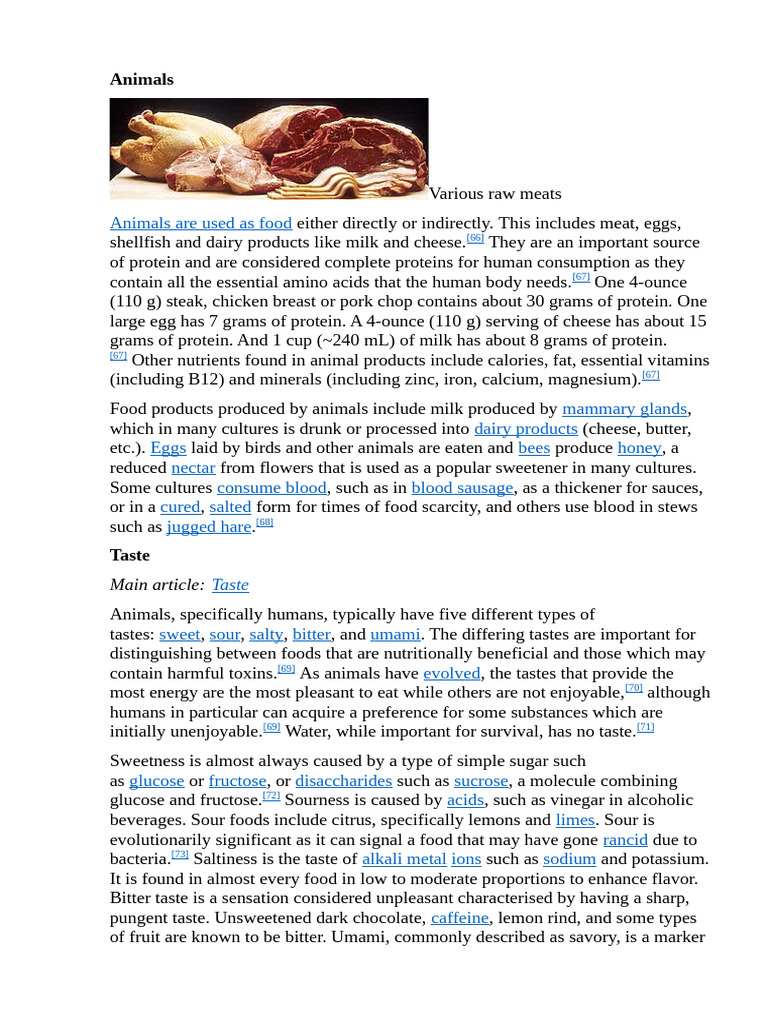 Nutritional Value of Animal Foods | PDF | Foods | Taste