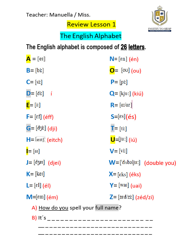 English Alphabet and Spelling Guide | PDF | Pencil | Stationery