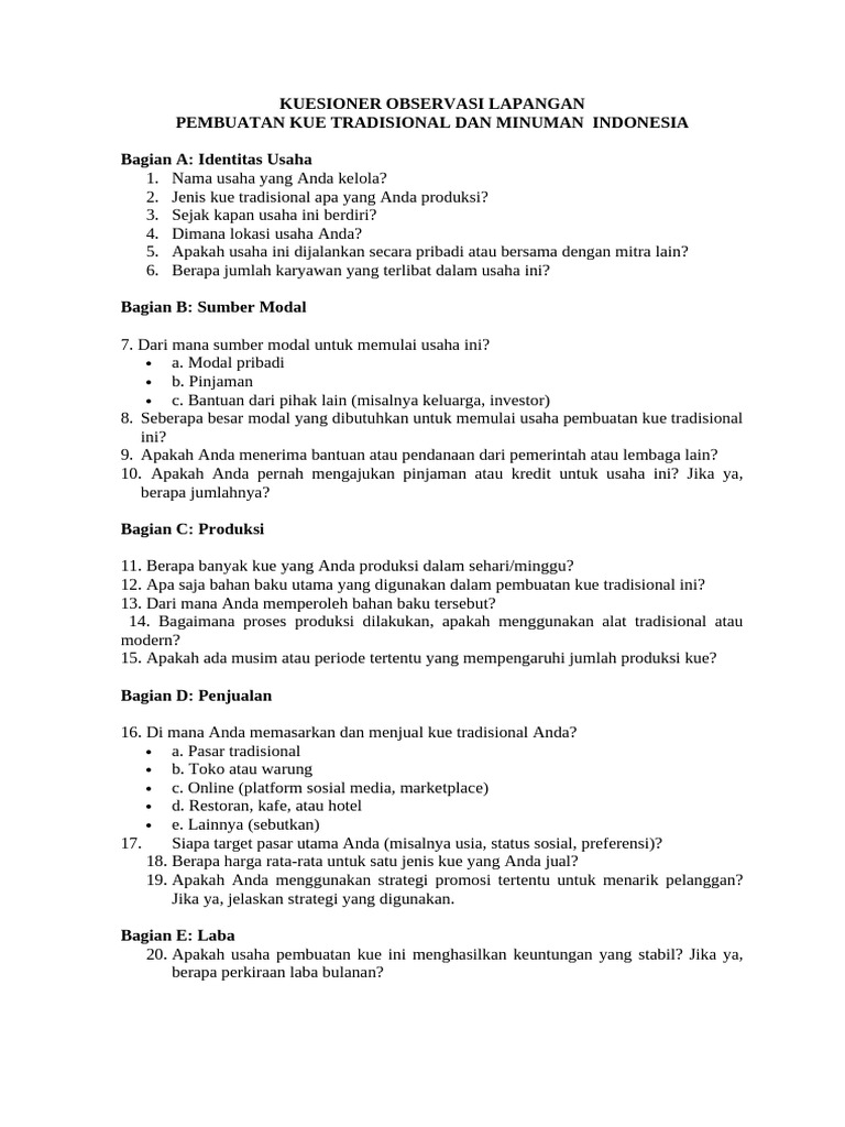 Kuesioner Observasi Lapangan | PDF