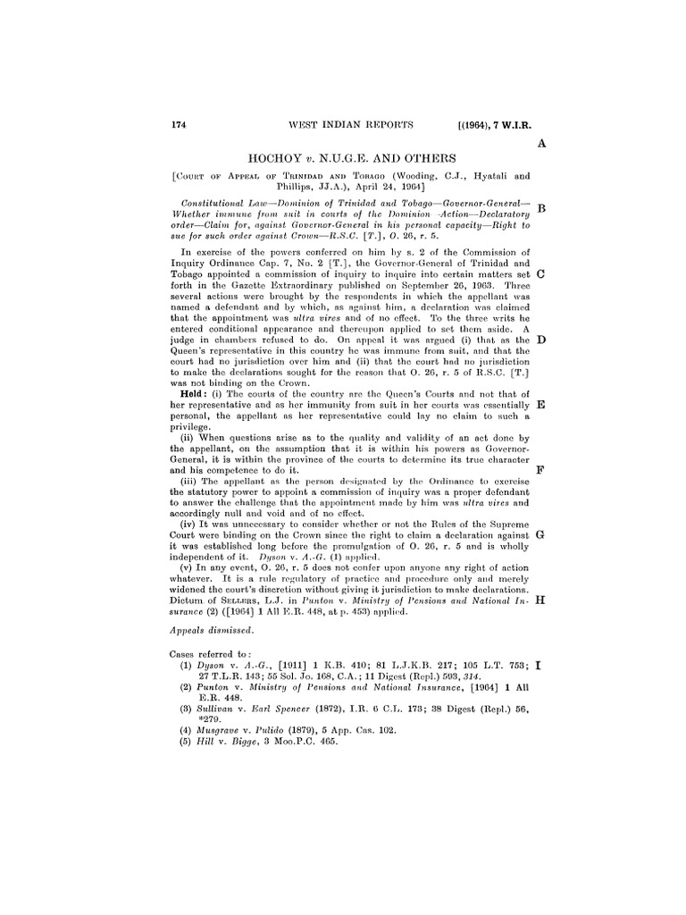 Hochoy V Nuge and Others (1964) 7 WIR 174 | PDF