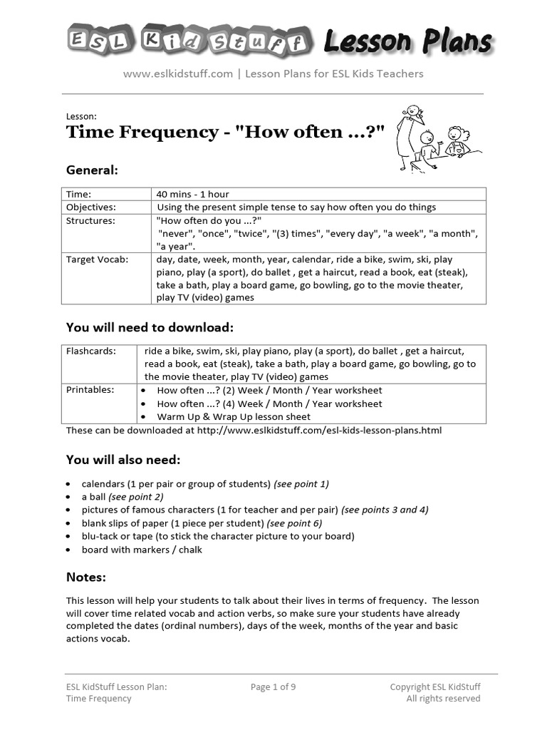 ESL Lesson Plan: Frequency of Activities | PDF