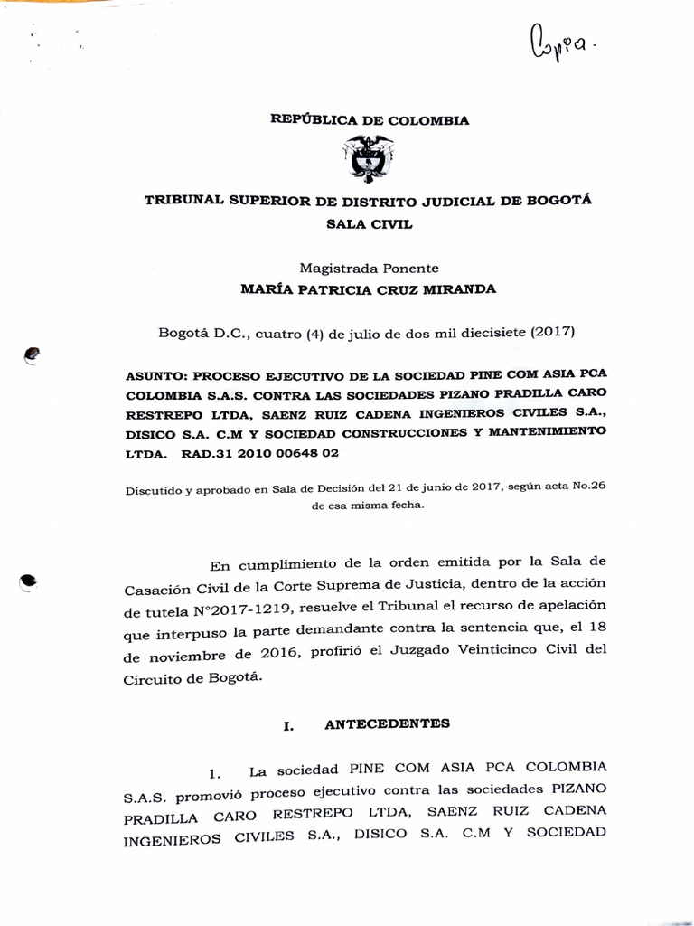 Sentencia TRIBUNAL CUMPLE FALLO TUTELA Interrupcion Civil | PDF