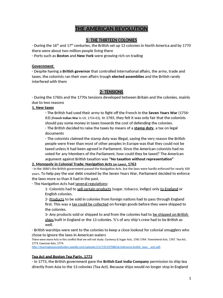 Key Events of the American Revolution | PDF | United States Bill Of ...