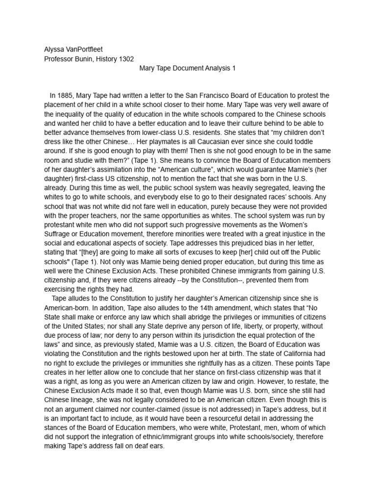 Mary Tape's Fight for Educational Equality | PDF | Citizenship ...