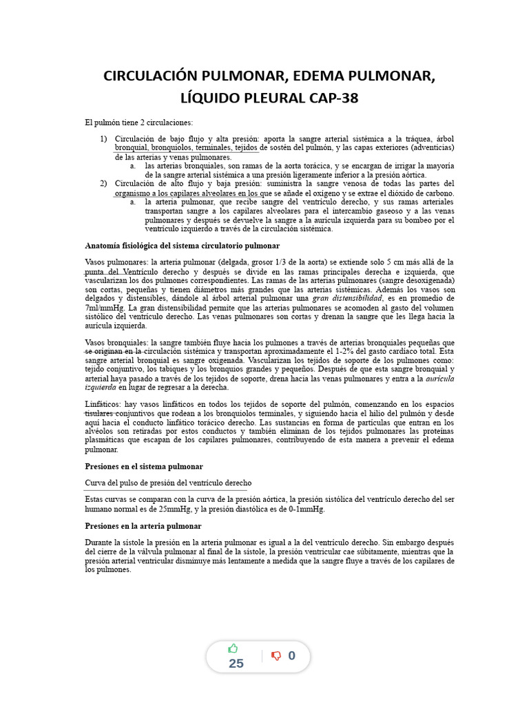 Cap 38 Circulacion Pulmonar Edema Pulmonar Liquido Pleural - Compress | PDF | Sistema ...