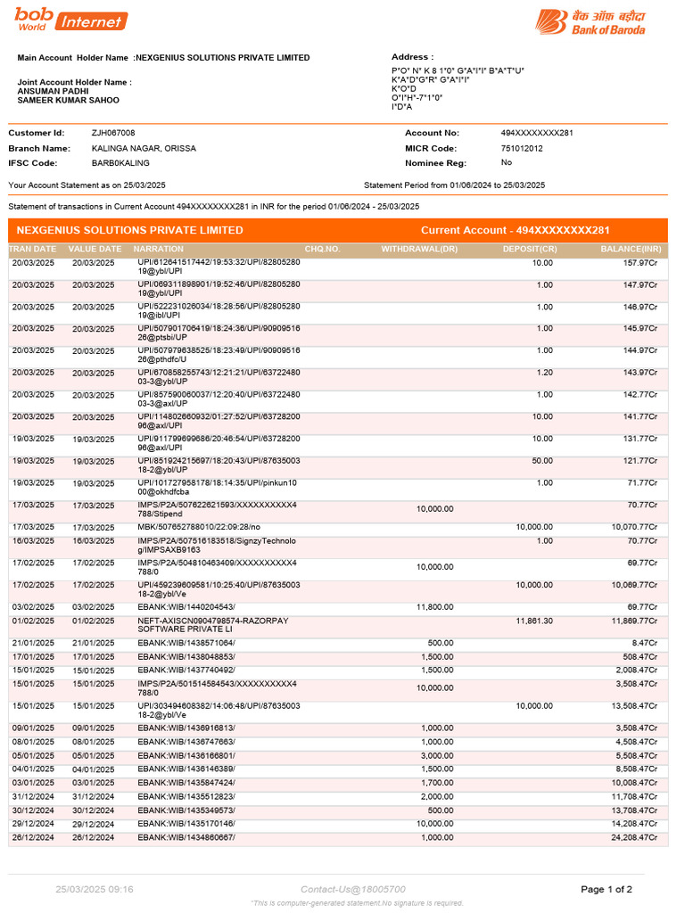 Current Account Statement Overview | PDF | Transaction Account ...