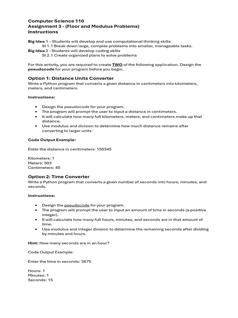 Assignment 3 - Floor Division and Modulus Problems | PDF | United ...