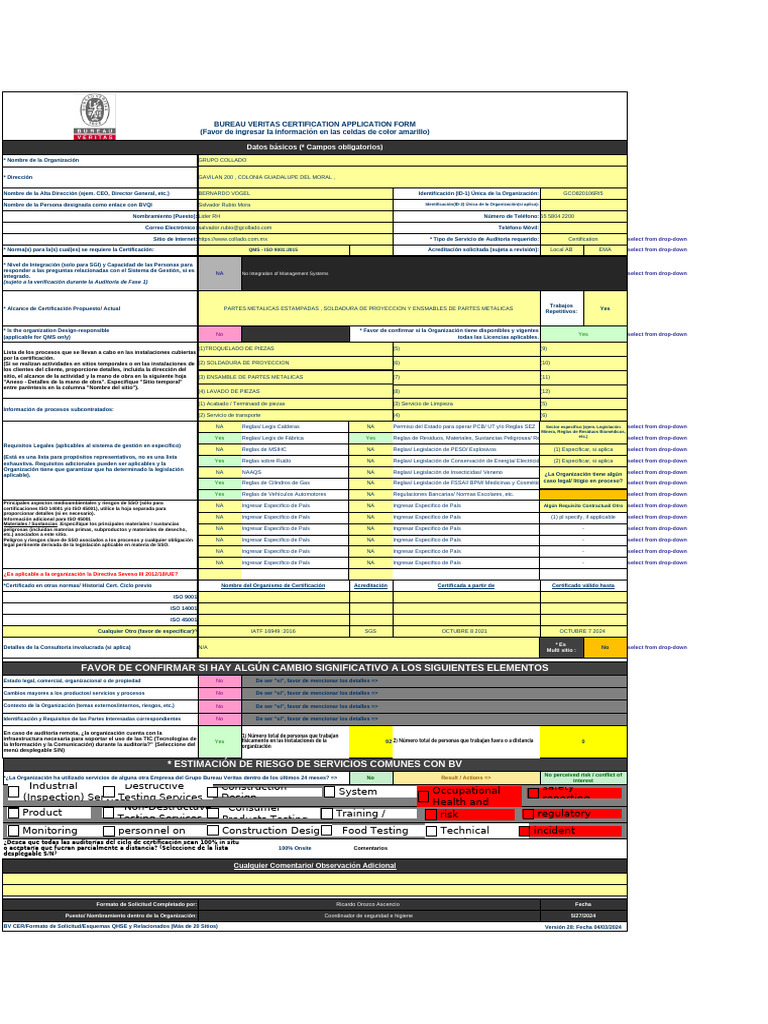 Copia de Application Form 9-14-45 Rev 28 MEX Bureau Veritas | PDF