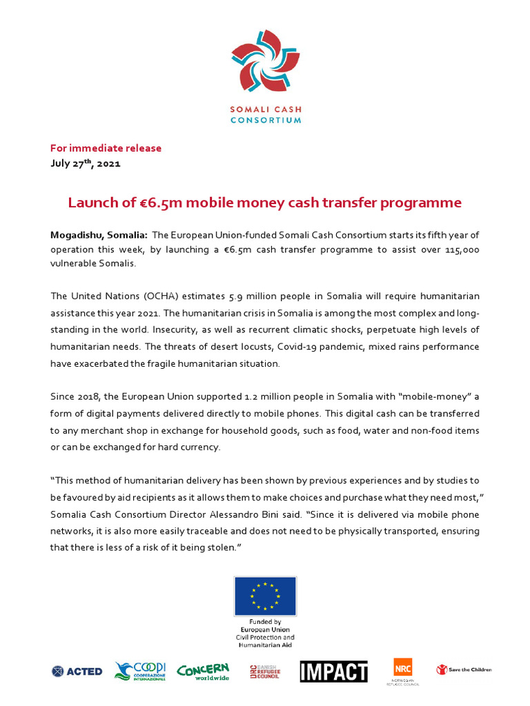 Somali Cash Consortium 2021 - Press Release - 270721 | PDF ...