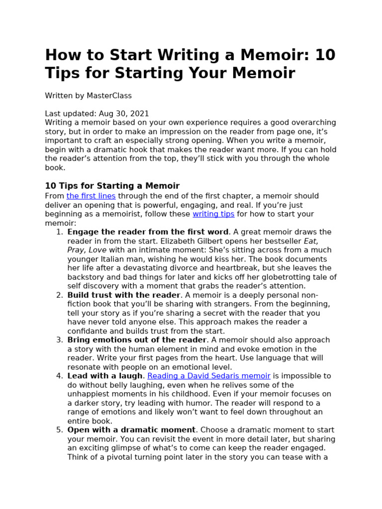 10 Tips for Starting Your Memoir | PDF