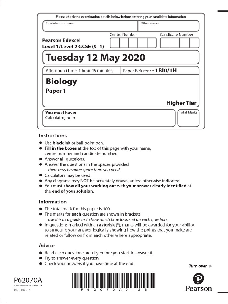 June 2020 QP - Paper 1 (H) Edexcel Biology GCSE | PDF | Virology | Life Sciences