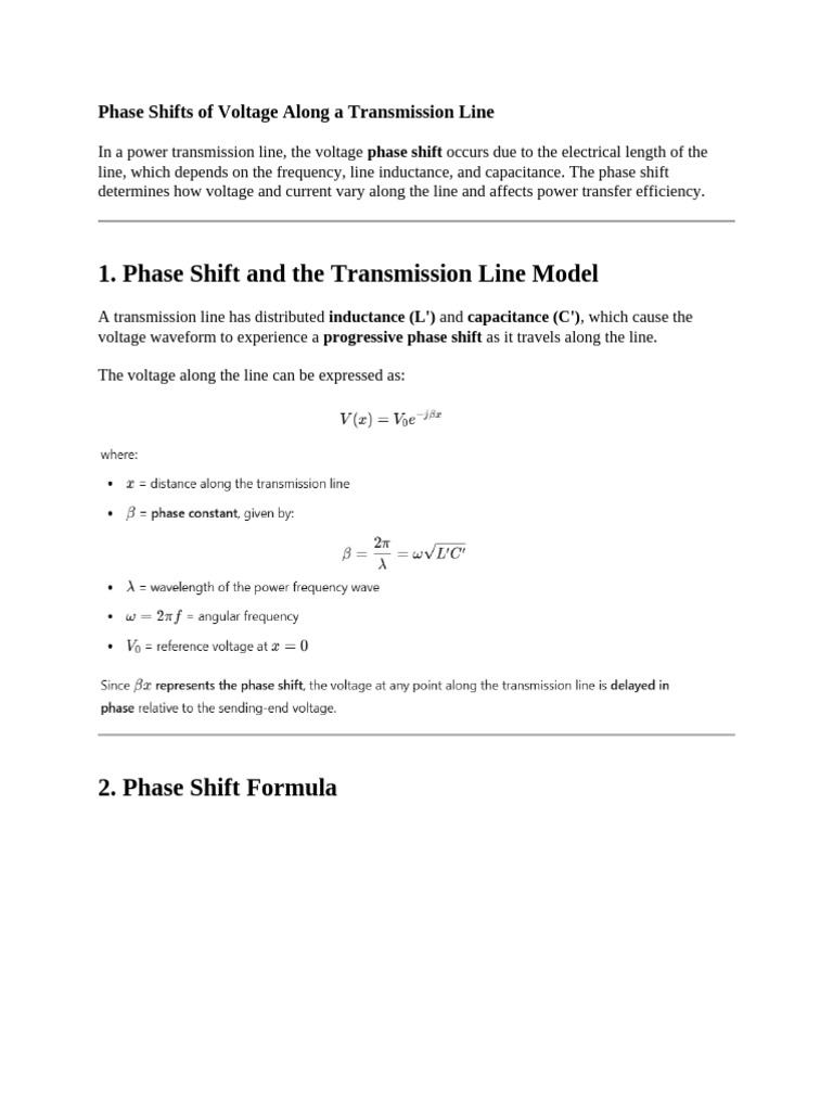 Voltage Phase Shift in Transmission Lines | PDF